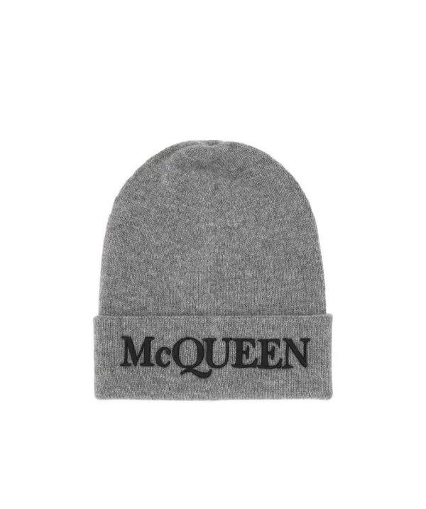 Alexander McQueen Logo Embroidered Knitted Beanie - Gray