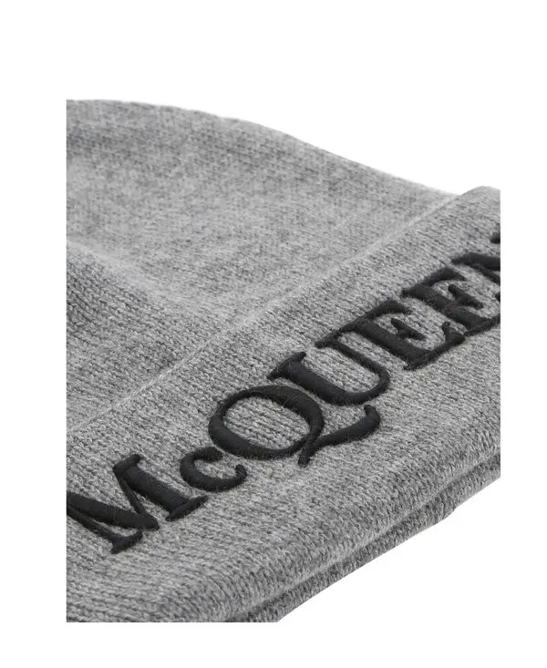 Alexander McQueen Logo Embroidered Knitted Beanie - Gray
