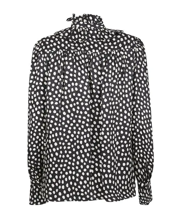 Chloé Polka-dot Long Sleeve Shirt With Lace-up Front - Black/beige