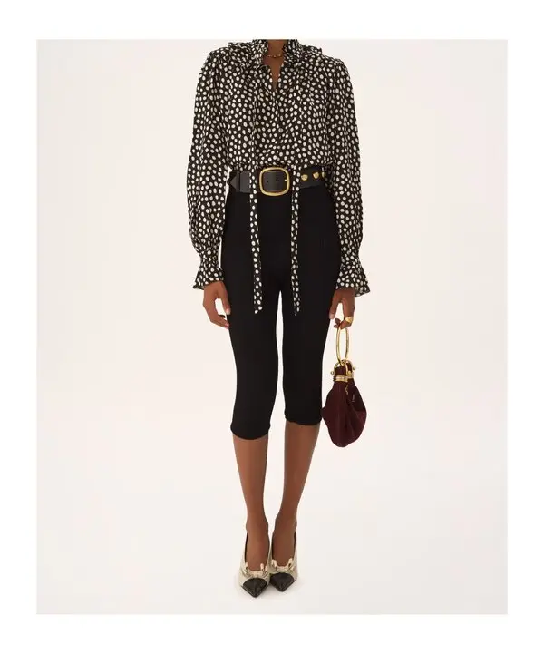Chloé Polka-dot Long Sleeve Shirt With Lace-up Front - Black/beige