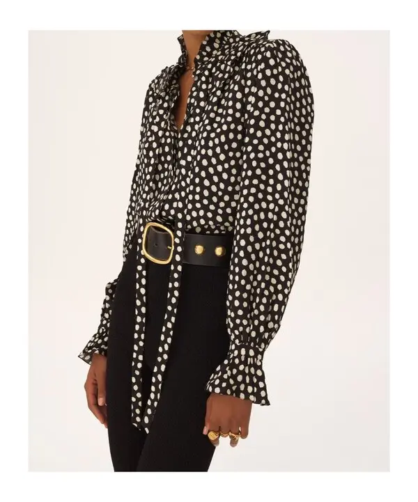 Chloé Polka-dot Long Sleeve Shirt With Lace-up Front - Black/beige