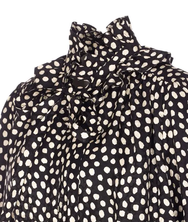 Chloé Polka-dot Long Sleeve Shirt With Lace-up Front - Black/beige