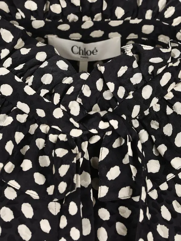 Chloé Polka-dot Long Sleeve Shirt With Lace-up Front - Black/beige