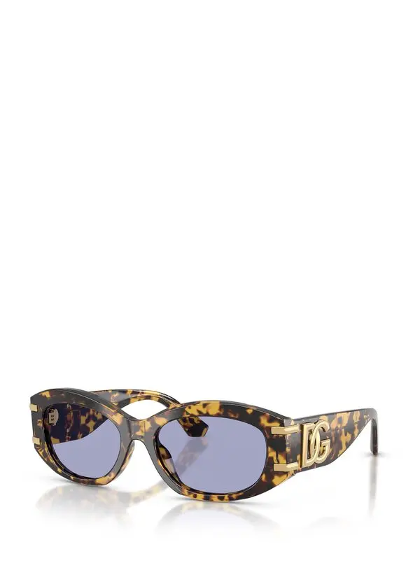Dolce & Gabbana Oval Frame Sunglasses With Gold Tone Logo