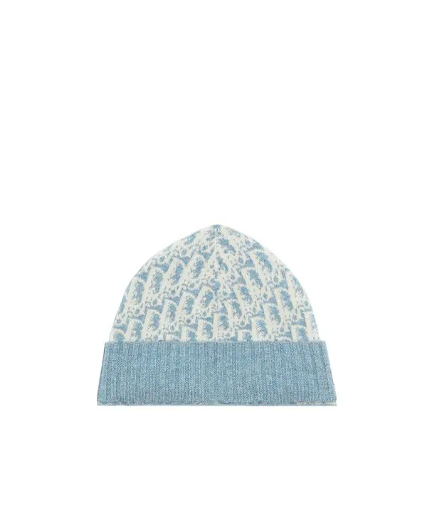 Dior Oblique Beanie - Beige And Blue
