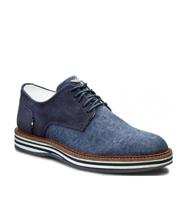 Emporio Armani Lace-up Casual Shoes With Contrast Stitching - Blue