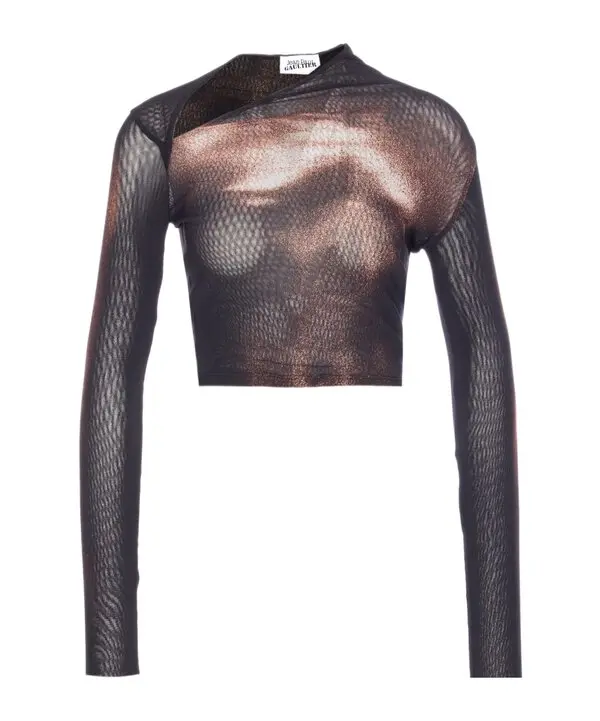 JEAN PAUL GAULTIER Long-sleeved Off-shoulder Cropped Top - Black
