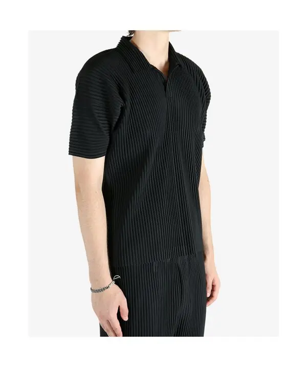 Issey Miyake Homme Plissé Short Sleeved Pleated Polo Shirt - Black