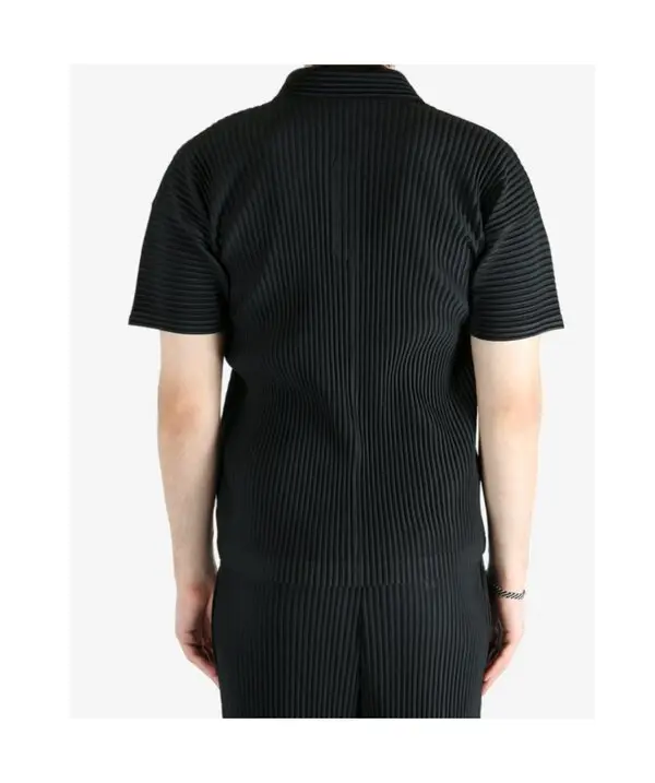 Issey Miyake Homme Plissé Short Sleeved Pleated Polo Shirt - Black