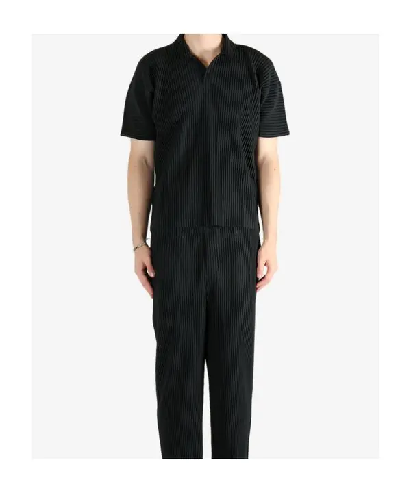 Issey Miyake Homme Plissé Short Sleeved Pleated Polo Shirt - Black