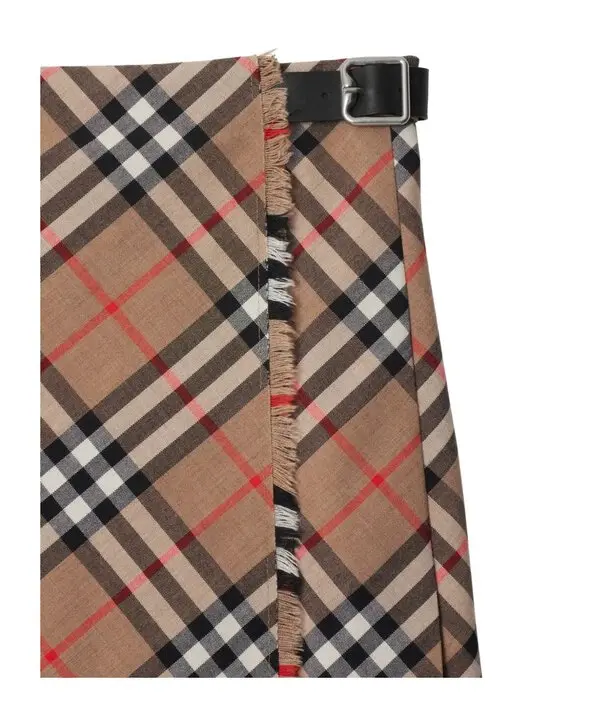 Burberry Checked Pleated Mini Skirt With Tassel Hem