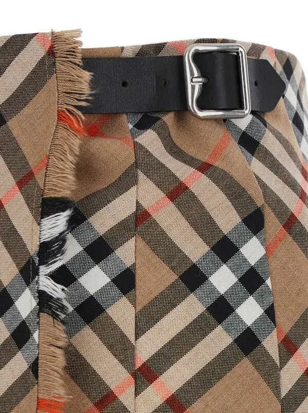 Burberry Checked Pleated Mini Skirt With Tassel Hem