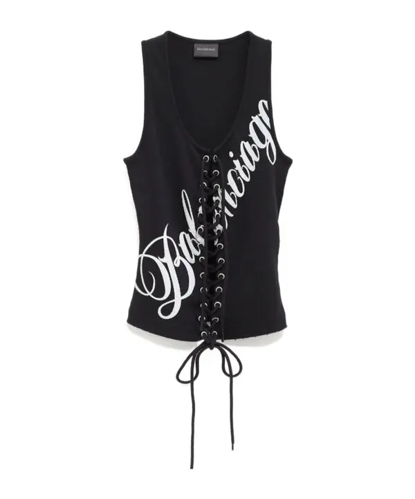 Balenciaga Lace-up Tank Top - Black/white