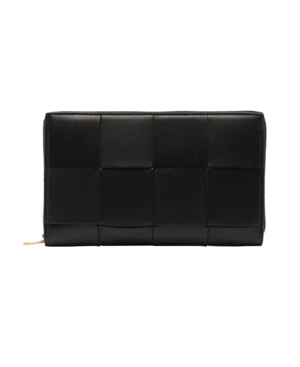 Bottega Veneta Intreccio Zip Around Wallet - Black