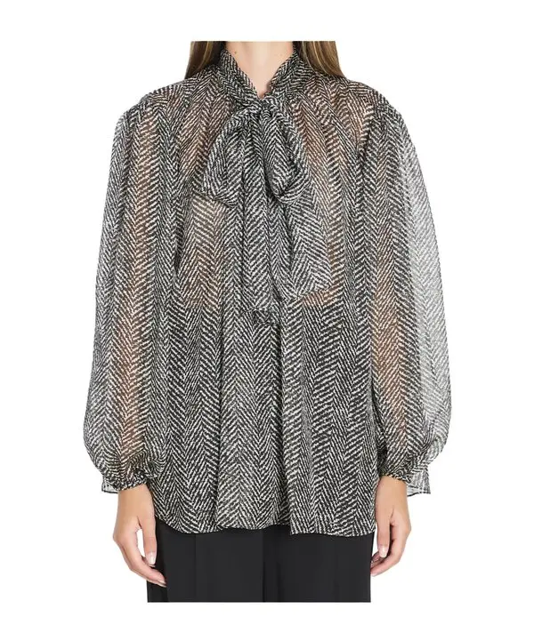 Dolce & Gabbana Chevron Print Pussy-bow Blouse