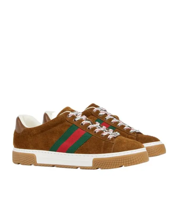 Gucci Ace Web-stripe Low-top Sneakers - Brown