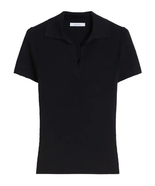 Max Mara Ribbed Wool Polo Shirt - Navy Blue