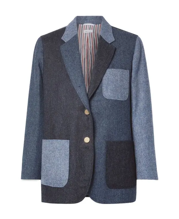 Thom Browne Patchwork Donegal Tweed Blazer - Blue