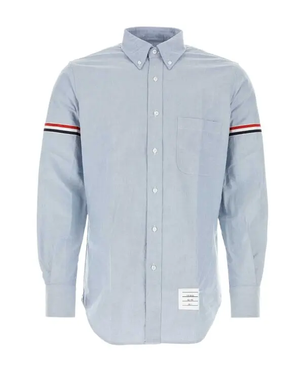 Thom Browne Long-sleeved Striped Detail Shirt - Light Blue