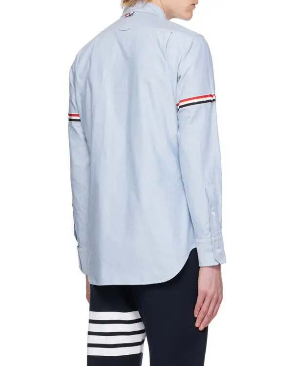Thom Browne Long-sleeved Striped Detail Shirt - Light Blue