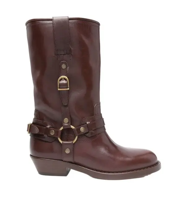 Isabel Marant Étoile Heiko Slip-on Boots With Studs And Buckles - Brown
