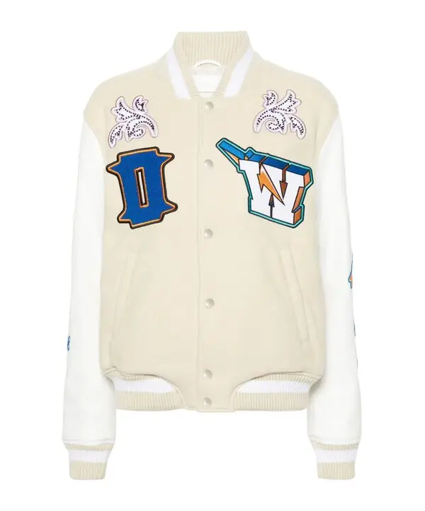 Off-White Thunderbolt Buttoned Long-sleeved Bomber Jacket - White