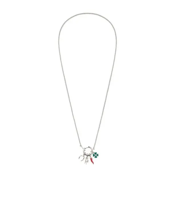 Fendi Silver Four Lucky Charms Pendant Necklace - White