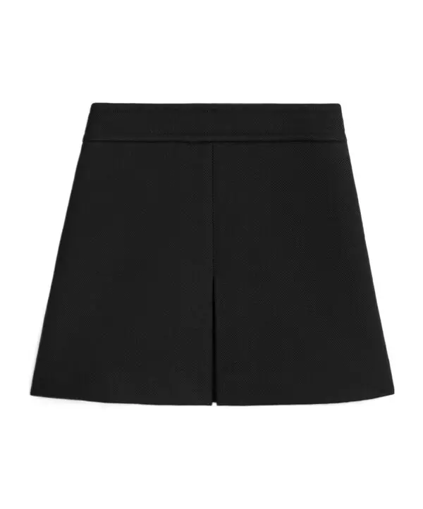 Celine Trapeze Mini Skirt In Double Faced Wool Twill - Black