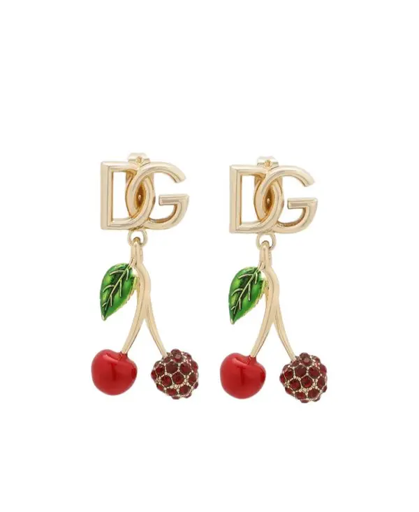 Dolce & Gabbana Logo Plaque Cherry Drop Earrings - Yellow