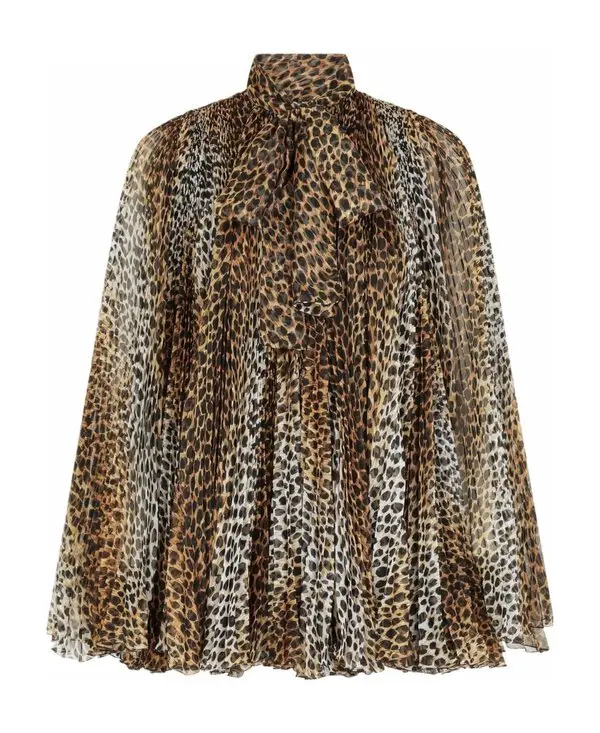 Dolce & Gabbana Leopard Print Pleated Mini Dress - Green