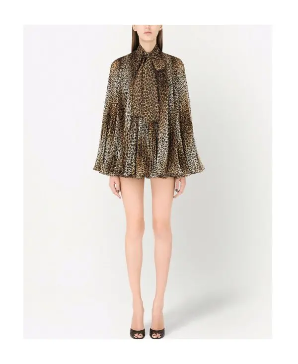 Dolce & Gabbana Leopard Print Pleated Mini Dress - Green