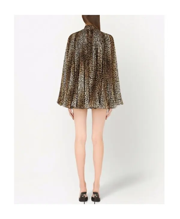 Dolce & Gabbana Leopard Print Pleated Mini Dress - Green
