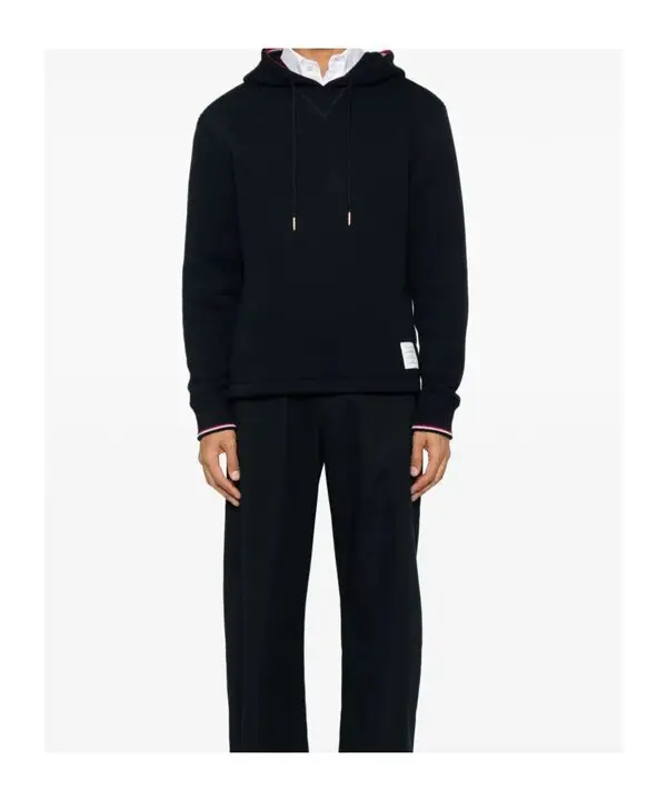 Thom Browne Rwb-stripe Drawstring Hoodie - Navy Blue