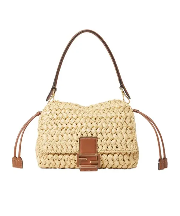 Fendi Raffia Crochet Mamma Baguette Bag - Light Brown