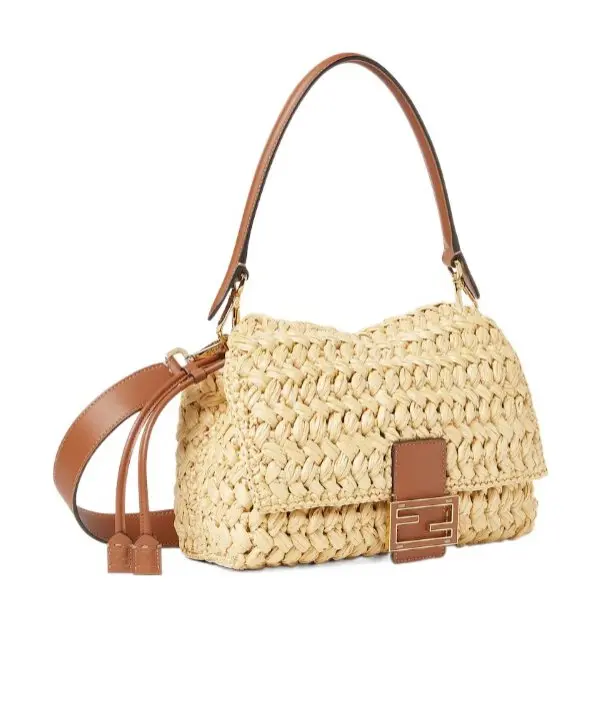 Fendi Raffia Crochet Mamma Baguette Bag - Light Brown