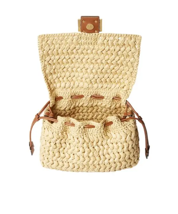 Fendi Raffia Crochet Mamma Baguette Bag - Light Brown