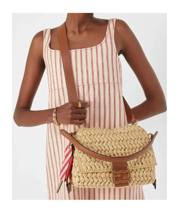 Fendi Raffia Crochet Mamma Baguette Bag - Light Brown