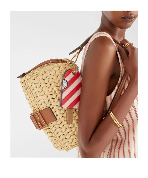 Fendi Raffia Crochet Mamma Baguette Bag - Light Brown