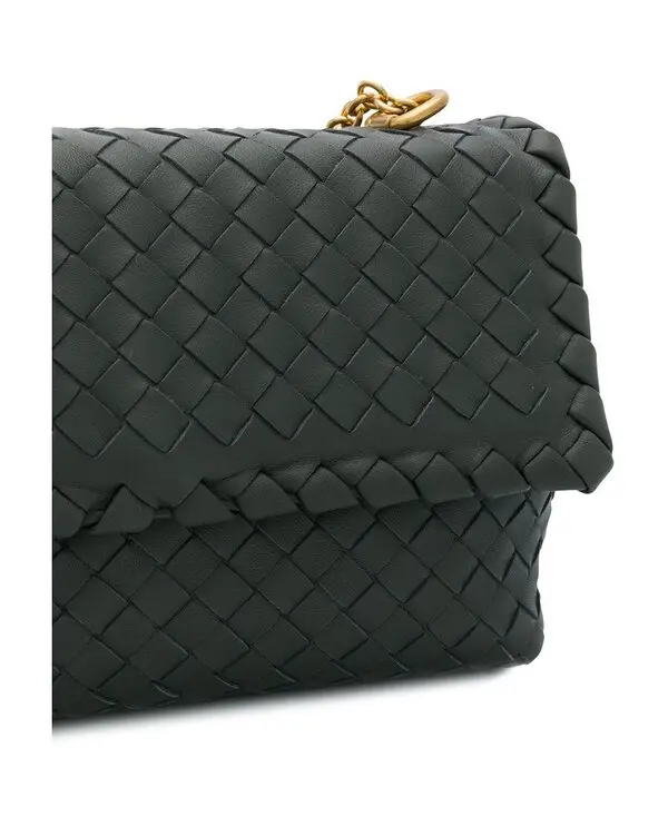 Bottega Veneta Dark Gray Braided Detail Shoulder Bag - Black