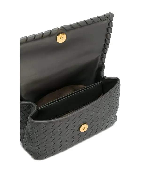 Bottega Veneta Dark Gray Braided Detail Shoulder Bag - Black