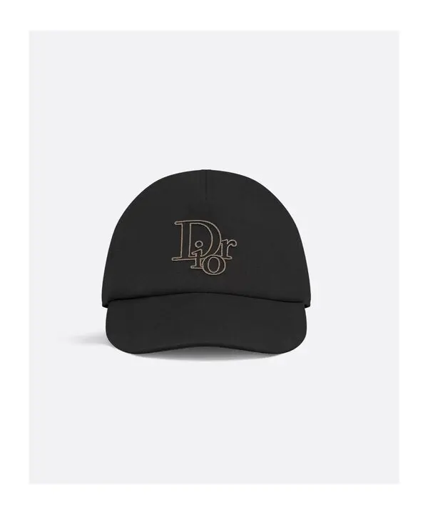 Dior Cotton Cap With Oblique Embroidery - Black