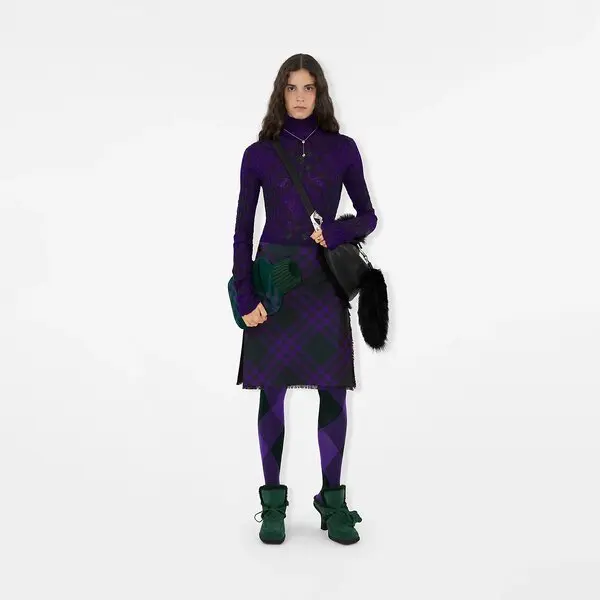 Burberry Checked Ribbed High Neck Jumper - Black