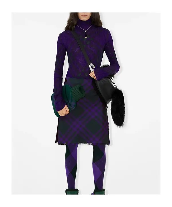 Burberry Checked Ribbed High Neck Jumper - Black