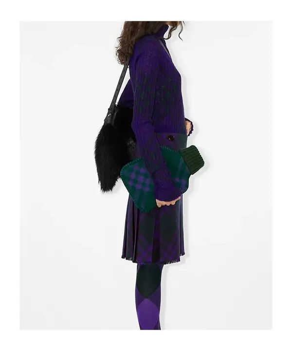 Burberry Checked Ribbed High Neck Jumper - Black