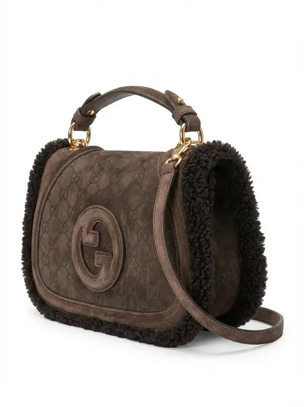 Gucci Gg Monogram Shoulder Bag With Shearling Trim