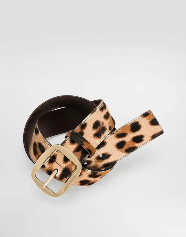 Dolce & Gabbana Leopard Printed Leather Belt - Black
