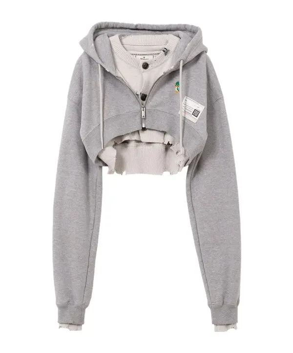 Mihara Yasuhiro Layered Cropped Zip-up Hoodie