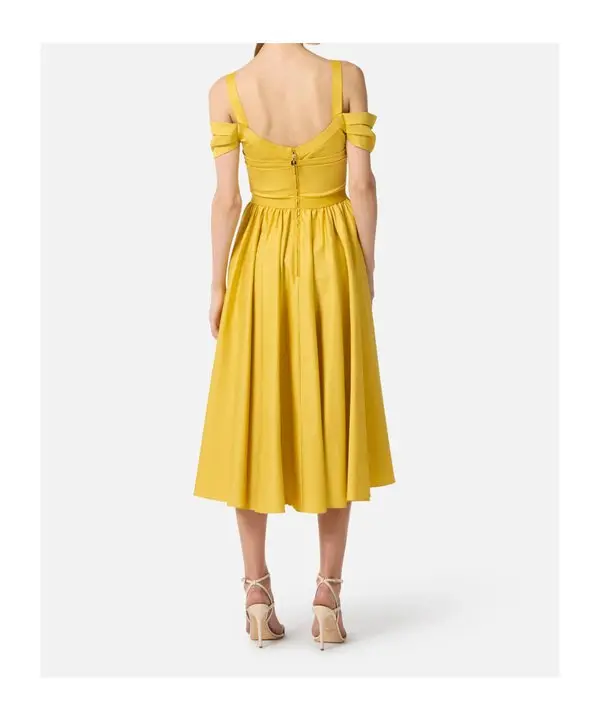 Elisabetta Franchi Off-shoulder Midi Dress With Jewel Chain - Yellow
