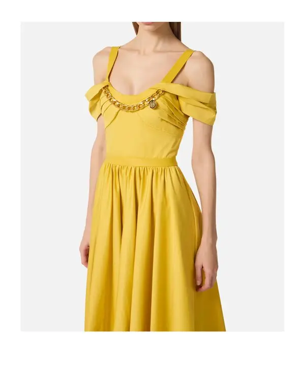 Elisabetta Franchi Off-shoulder Midi Dress With Jewel Chain - Yellow