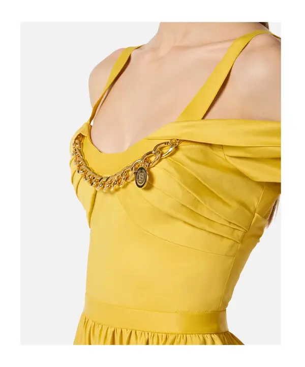 Elisabetta Franchi Off-shoulder Midi Dress With Jewel Chain - Yellow